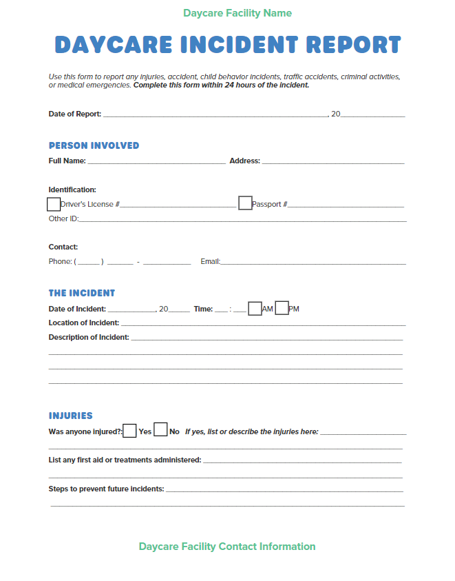 Free Daycare Incident Report Template & Guide | Vanco Care